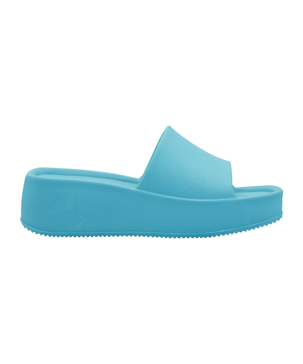 Sleek Aqua Blue Square-Toe Sliders for Women